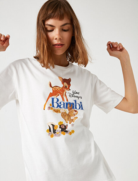 Koton Kadın %100 Organik Pamuk Disney Lisansli Bambi Baskili Tisört