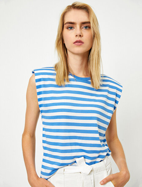 Koton Ole Genç Kız Bisiklet Yaka Kolsuz Çizgili Tişört