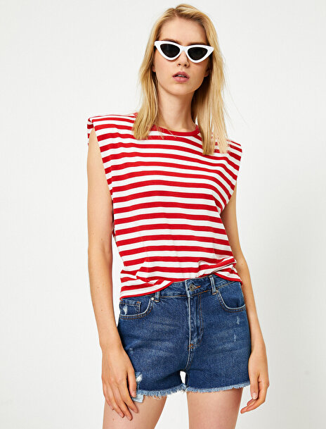 Koton Ole Genç Kız Bisiklet Yaka Kolsuz Çizgili Tişört