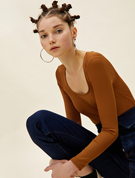 Koton Ole Genç Kız Kare Yaka Badi Uzun Kollu Çıtçıtlı