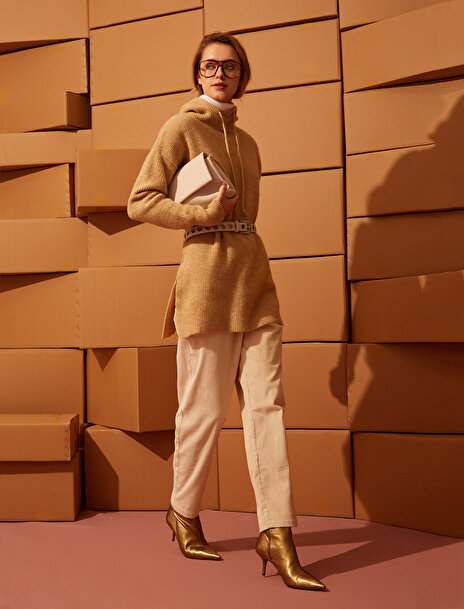 Koton Ole Genç Kız Pamuklu Fitilli Kadife Yüksek Bel Mom Fit Pantolon