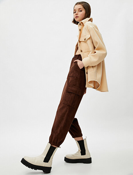 Koton Ole Genç Kız Yüksek Bel Cepli Fitilli Kadife Pantolon