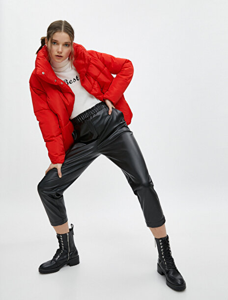 Koton Kadın Yüksek Bel Suni Deri Pantolon