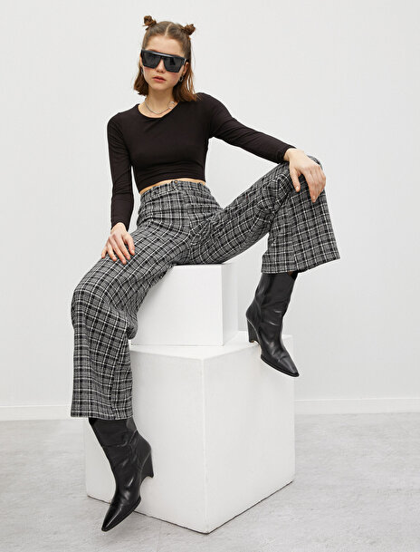 Koton Ole Genç Kız Geniş Paça Ekose Pantolon Koton Ole Genç Kız Geniş Paça Ekose Pantolon