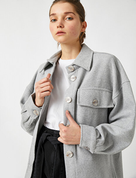 Koton Kadın Kaşe Düğme Detaylı Ceket