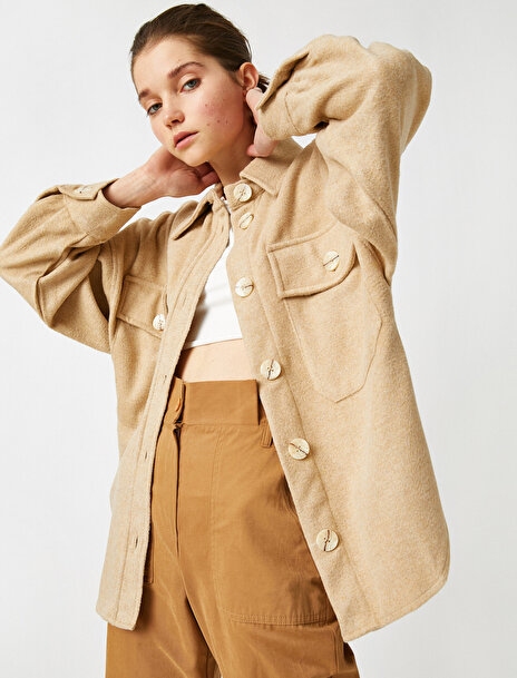 Koton Kadın Kaşe Düğme Detaylı Ceket