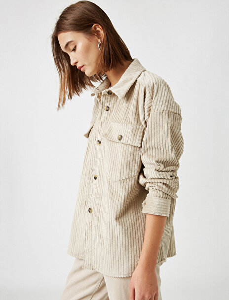 Koton Kadın Fitilli Kadife Cepli Gömlek