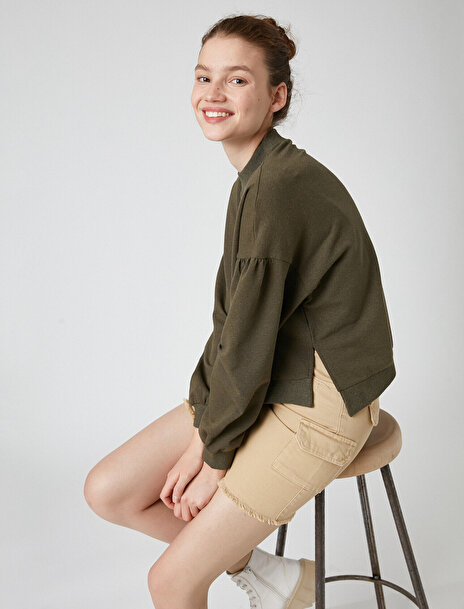 Koton Ole Genç Kız Dik Yaka Yırtmaç Detaylı Sweatshirt