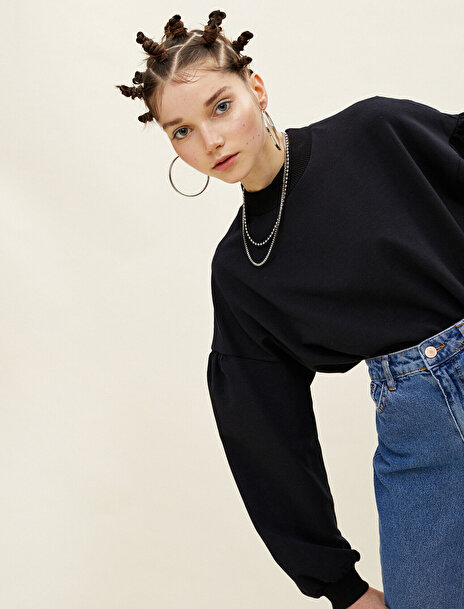 Koton Ole Genç Kız Dik Yaka Yırtmaç Detaylı Sweatshirt