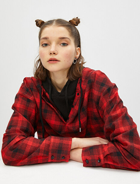 Koton Ole Genç Kız Pamuklu Kapüsonlu Ekose Gömlek