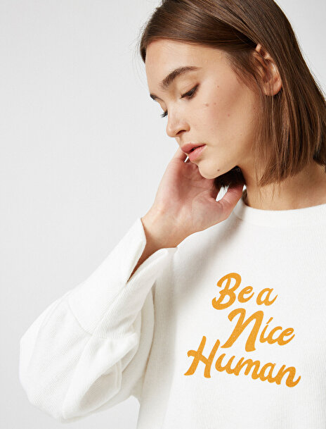 Koton Ole Genç Kız Respect Life - Yaşama Saygı - Bisiklet Yaka Yazılı Baskılı Sweatshirt