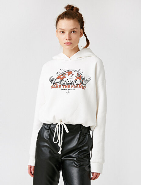 Koton Kadın Organik Pamuklu Kapüsonlu Baskili Sweatshirt