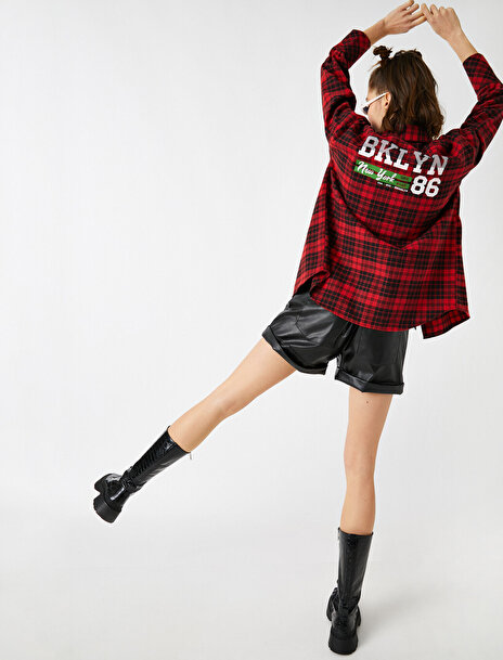 Koton Ole Genç Kız Pamuklu Yazılı Baskılı Ekose Gömlek