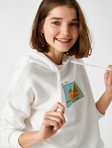 Koton Ole Genç Kız Pamuklu Kapüşonlu Baskılı Sweatshirt