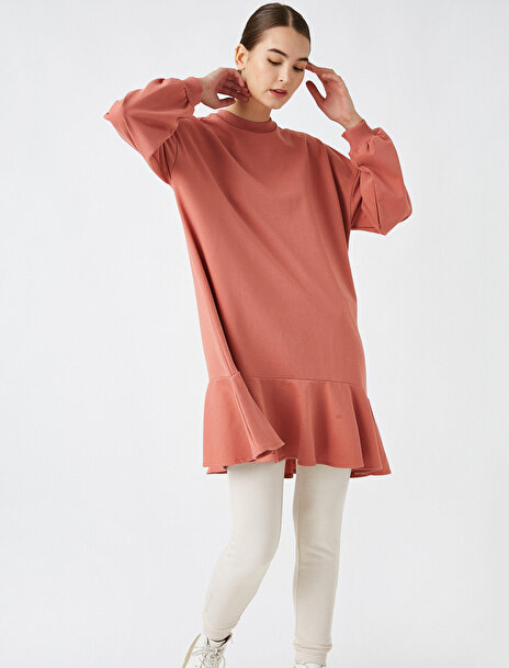 Koton Ole Genç Kız Pamuklu Bisiklet Yaka Volan Detaylı Uzun Sweatshirt