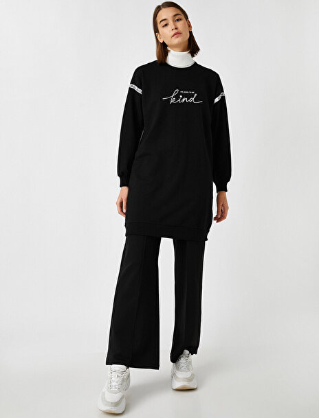 Koton Ole Genç Kız Balıkçı Yaka Yazılı Baskılı Sweatshirt