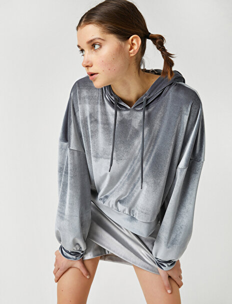 Koton Ole Genç Kız Kadife Kapüşonlu Sweatshirt