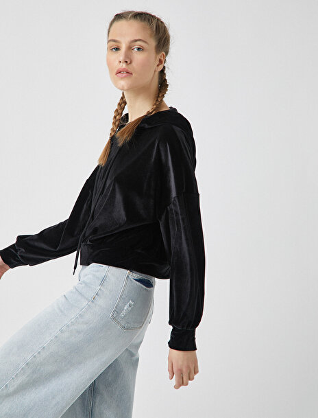 Koton Ole Genç Kız Kadife Kapüşonlu Sweatshirt