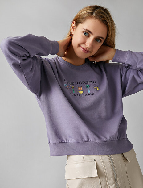 Koton Kadın %100 Pamuk Baskılı Kapüşonlu Crop Sweatshirt