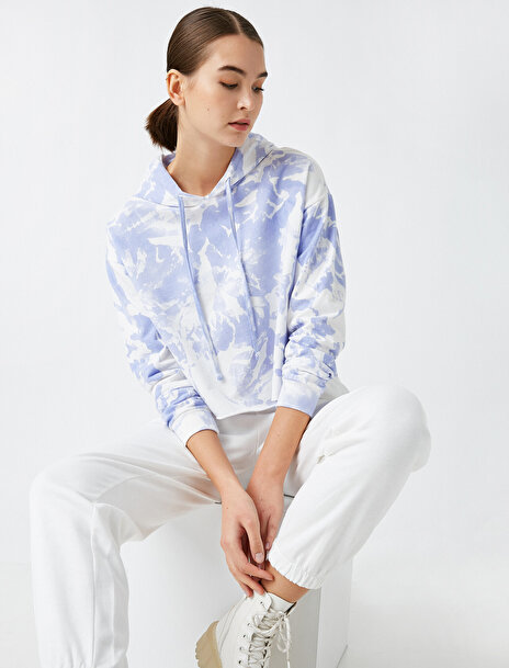 Koton Kadın  %100 Pamuk Kapüşonlu  Desenli Sweatshirt