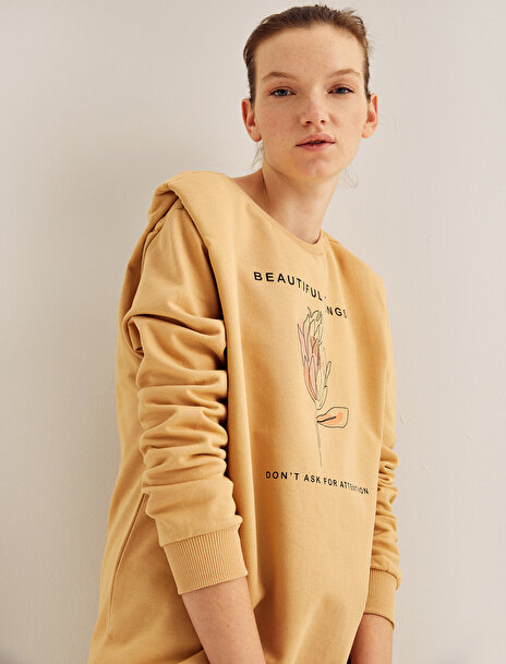 Koton Ole Genç Kız %100 Pamuk Vatkalı Baskılı Uzun Sweatshirt Koton Ole Genç Kız %100 Pamuk Vatkalı Baskılı Uzun Sweatshirt