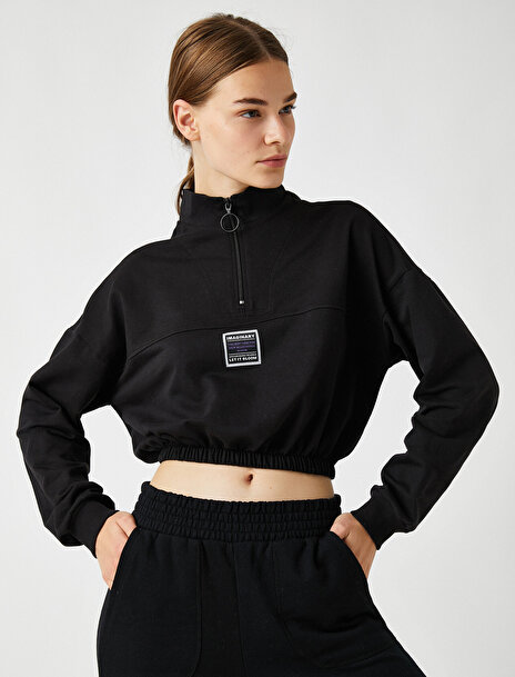 Koton Ole Genç Kız %100 Pamuk Dik Yaka Sloganlı Crop Sweatshirt Koton Ole Genç Kız %100 Pamuk Dik Yaka Sloganlı Crop Sweatshirt