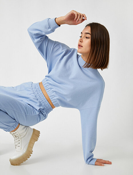 Koton Ole Genç Kız %100 Pamuk Bisiklet Yaka Kisa Sweatshirt