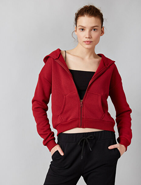 Koton Ole Genç Kız Kapüşonlu Fermuarlı Crop Sweatshirt Koton Ole Genç Kız Kapüşonlu Fermuarlı Crop Sweatshirt