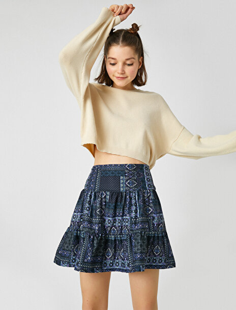 Koton Ole Genç Kız Şal Desenli Mini Etek