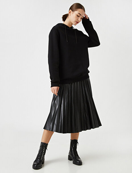 Koton Kadın Deri Görünümlü Pileli Midi Etek