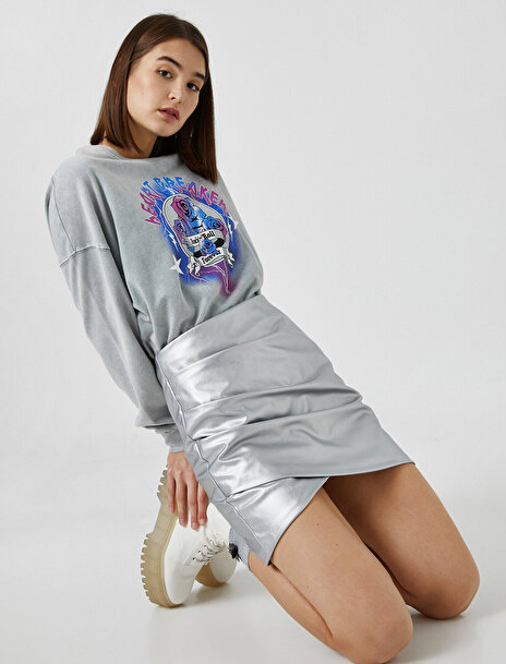 Koton Ole Genç Kız Yüksek Bel Deri Görünümlü Mini Etek