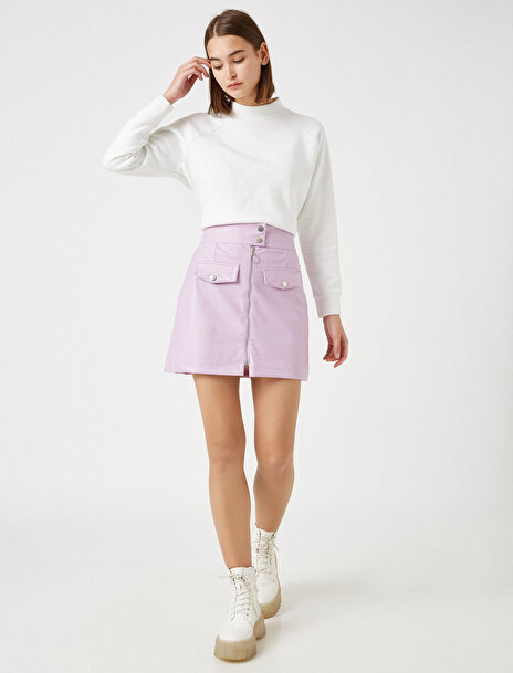 Koton Kadın Deri Görünümlü Cepli Mini Etek