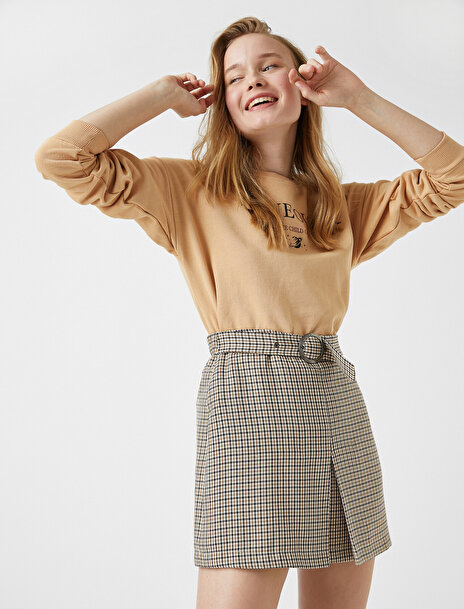 Koton Ole Genç Kız Kareli Mini Etek Kemerli Pile Detaylı Koton Ole Genç Kız Kareli Mini Etek Kemerli Pile Detaylı