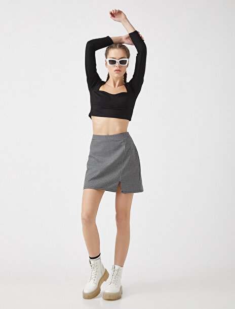 Koton Ole Genç Kız Kareli Yırtmaç Detaylı Mini Etek