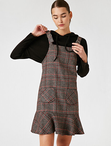 Koton Ole Genç Kız Askılı Ekose Kısa Elbise