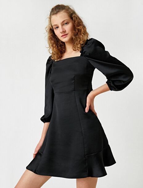 Koton Ole Genç Kız Balon Kollu U Yaka Mini Elbise