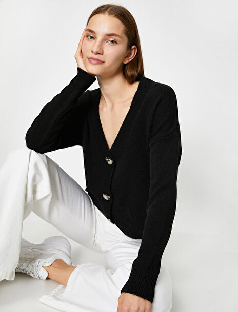 Koton Kadın Uzun Kollu Düğmeli Triko Hırka