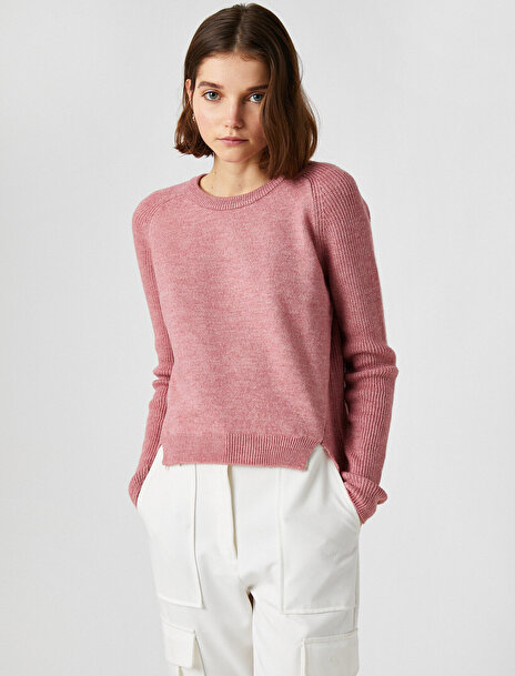 Koton Ole Genç Kız Bisiklet Yaka Yırtmaç Detaylı Triko Kazak