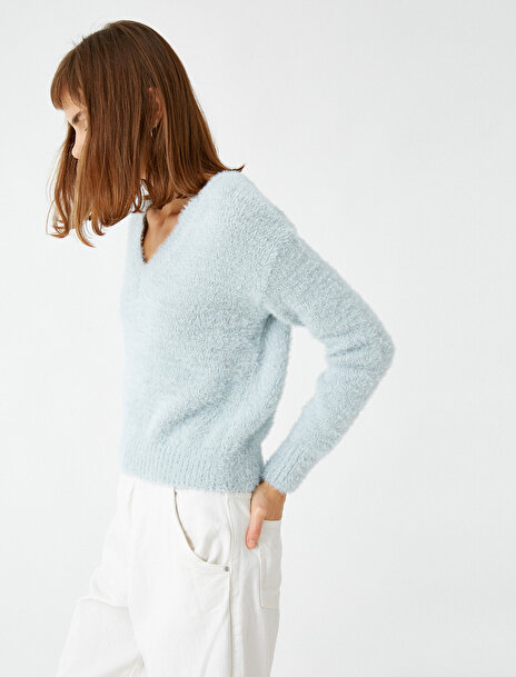 Koton Ole Genç Kız V Yaka Crop Triko Sweatshirt Koton Ole Genç Kız V Yaka Crop Triko Sweatshirt