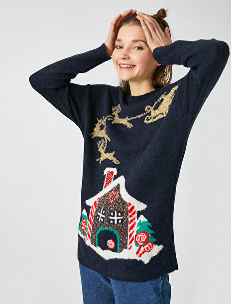 Koton Ole Genç Kız Bisiklet Yaka Yılbaşı Temalı Kazak