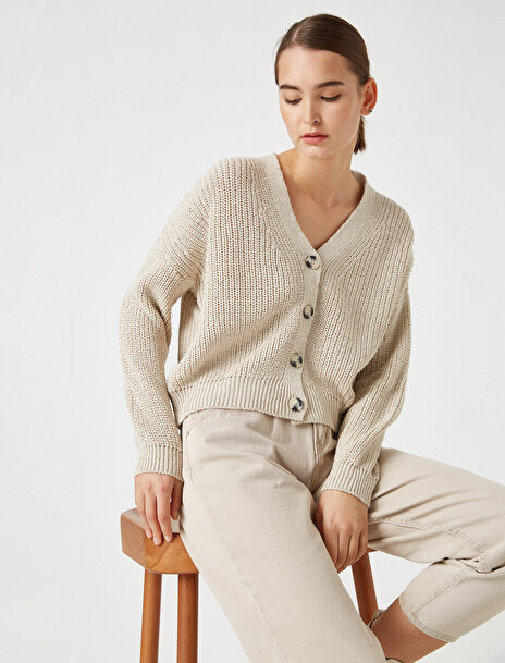 Koton Ole Genç Kız V Yaka Crop Triko Hırka