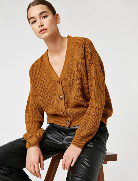 Koton Ole Genç Kız V Yaka Crop Triko Hırka