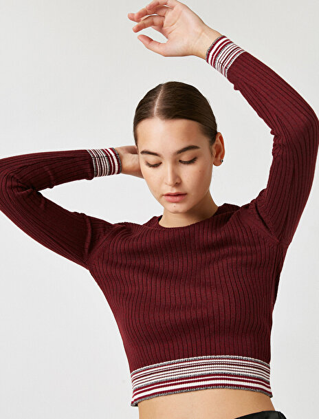 Koton Ole Genç Kız Bisiklet Yaka Serit Detaylı Triko Kazak