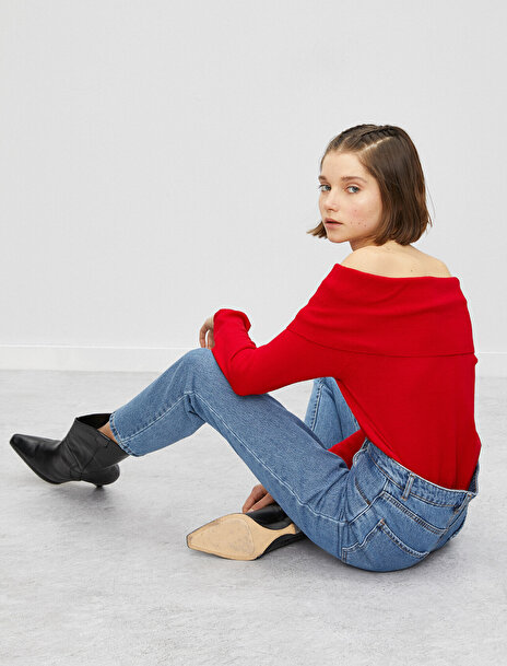 Koton Kadın Kayık Yaka Uzun Kollu Omuz Açık Triko Kazak