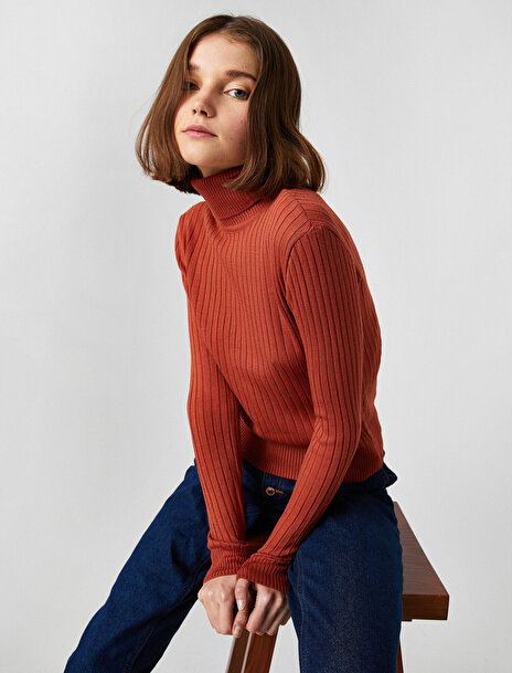 Koton Ole Genç Kız Balıkçı Yaka Uzun Kollu Triko Kazak