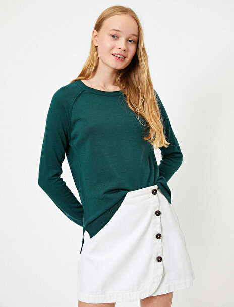 Koton Ole Genç Kız Bisiklet Yaka Uzun Kollu Rahat Kesim Triko Kazak