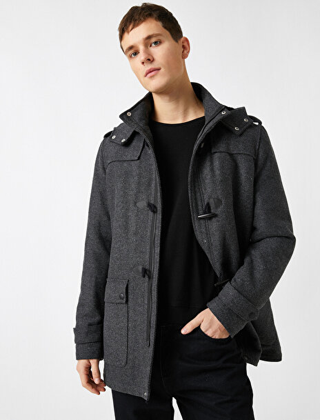 Koton Erkek Dik Yaka Kapüşonlu Cepli Kaban