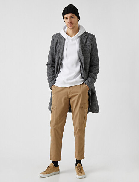 Koton Erkek Ekose V Yaka Düğmeli Kaşe Kaban