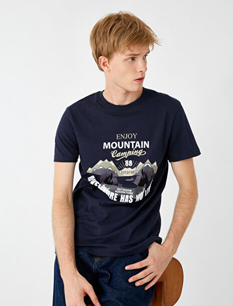 Koton Erkek Organik Pamuklu Baskili Bisiklet Yaka Kisa Kollu Tisört