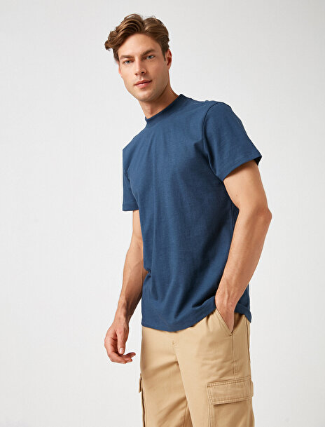 Koton Erkek Organik Pamuklu Kisa Kollu Dik Yaka  Tisört